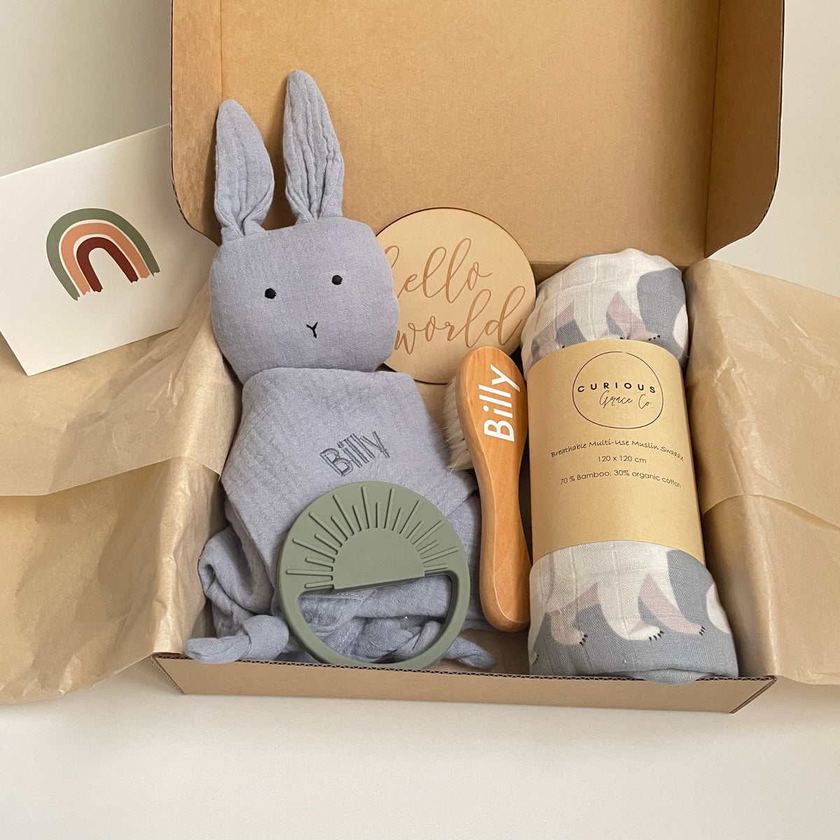 Unique Personalised Newborn Gift Box Blue – Curious Grace Co 💚